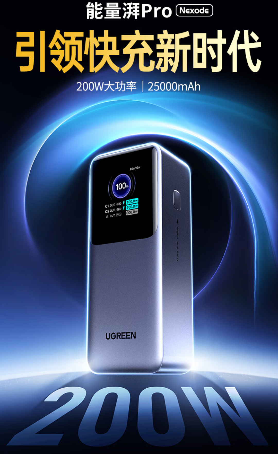 绿联能量湃 Pro 充电宝：双口200W、25000mAh电池、单口140W349元_移动电源_什么值得买