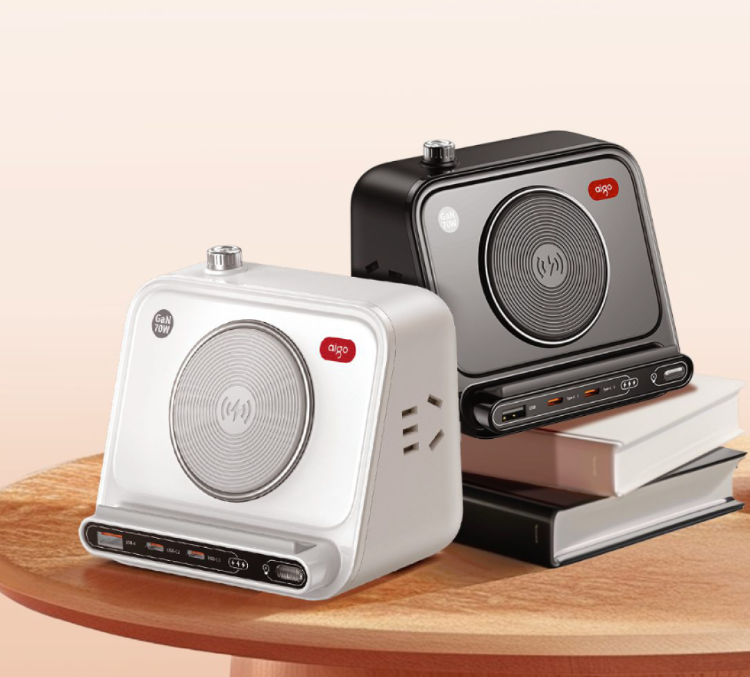 aigo 爱国者推出 70W 氮化镓桌面充电插座：复古造型设计、集成七大接口199元_充电器_什么值得买